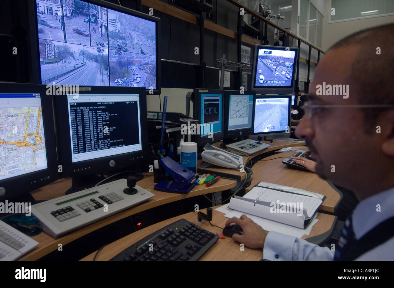 Interior of London Traffic Control Centre, LTCC. Captial's traffic ...