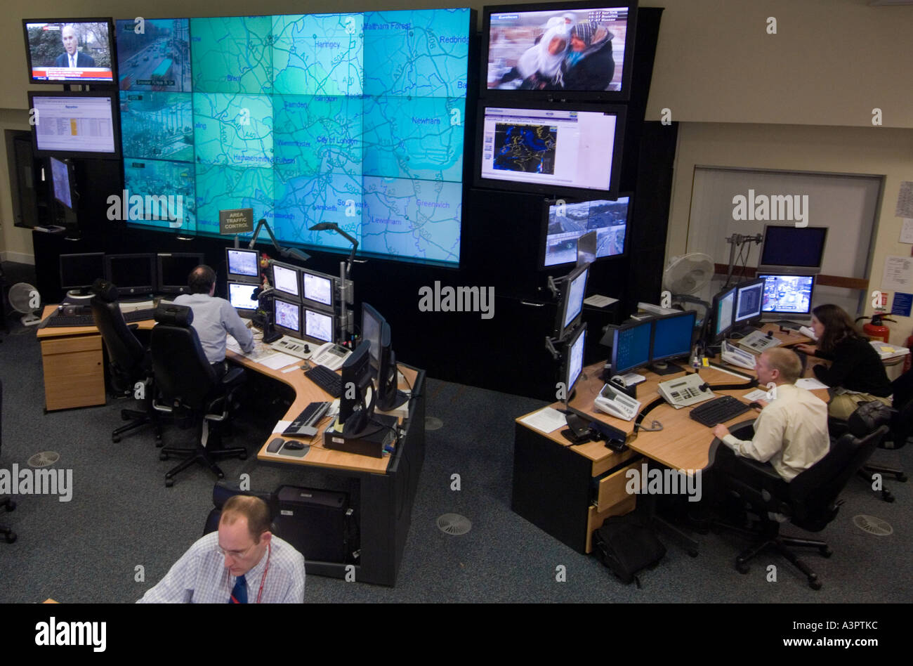 Interior of London Traffic Control Centre, LTCC. Captial's traffic ...