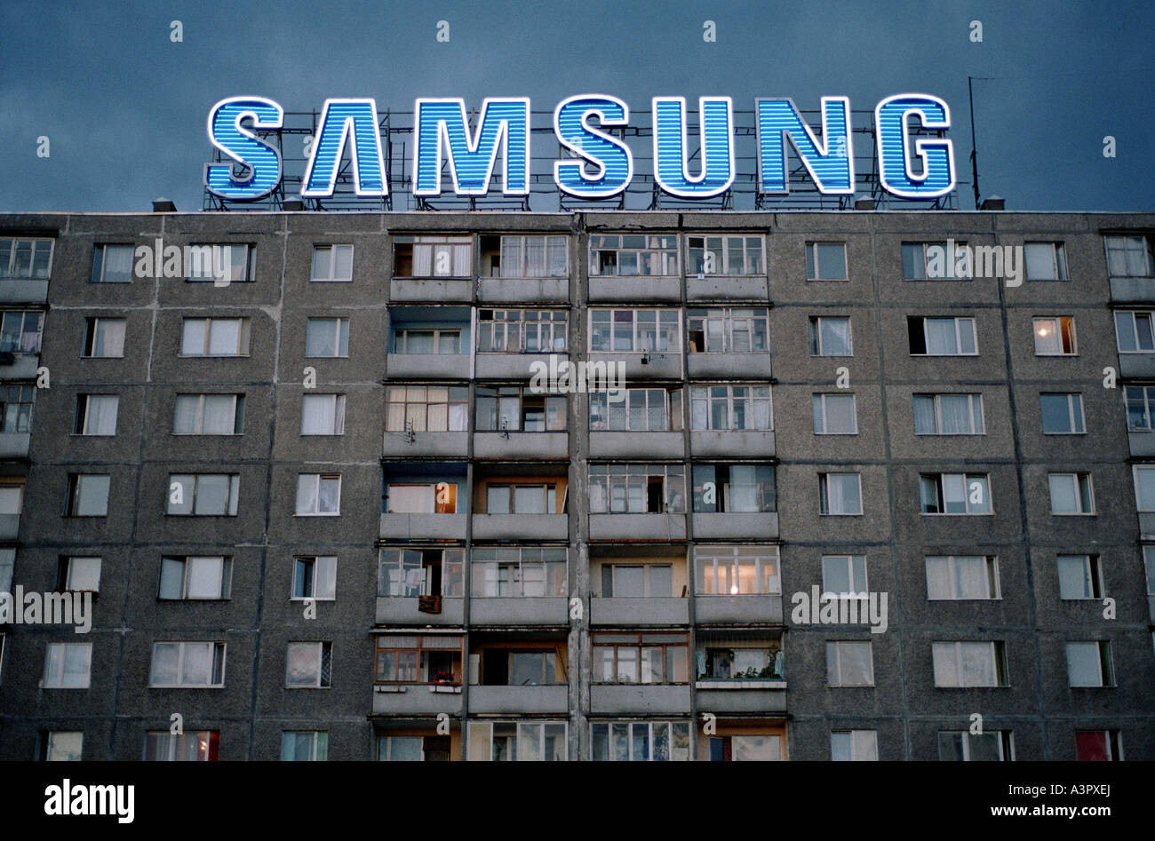 Block of flats with an advertisement of Samsung, Kaliningrad, Russia ...