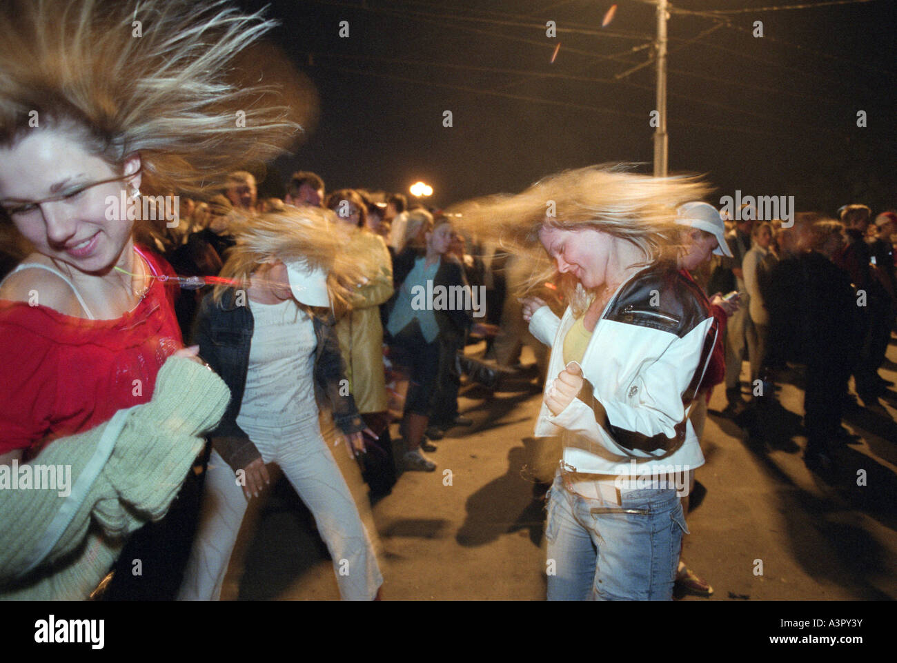 Young women dancing at a street festival, Kaliningrad, Russia Stock ...