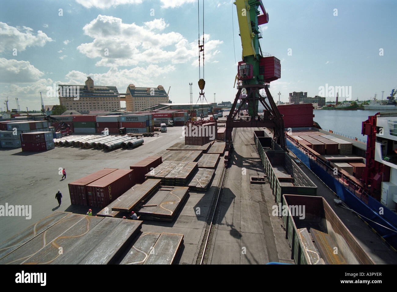 Loading of a container ship in the harbour of Kaliningrad, Russia Stock ...