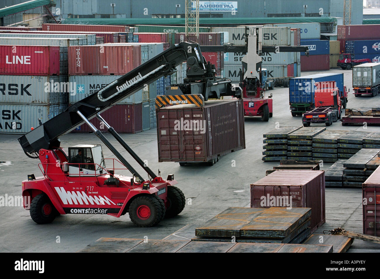 Container lifter in the container terminal, Kaliningrad, Russia Stock ...