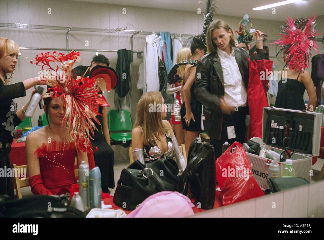 Young models in the backstage at the XIII International Hair Fair 2005 ...