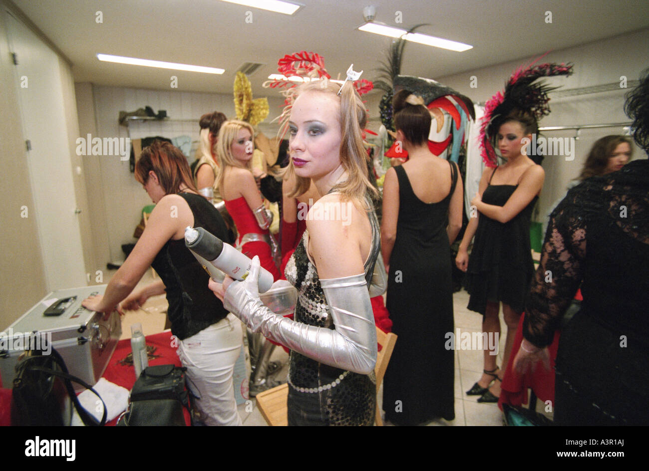 Young models in the backstage at the XIII International Hair Fair 2005 ...