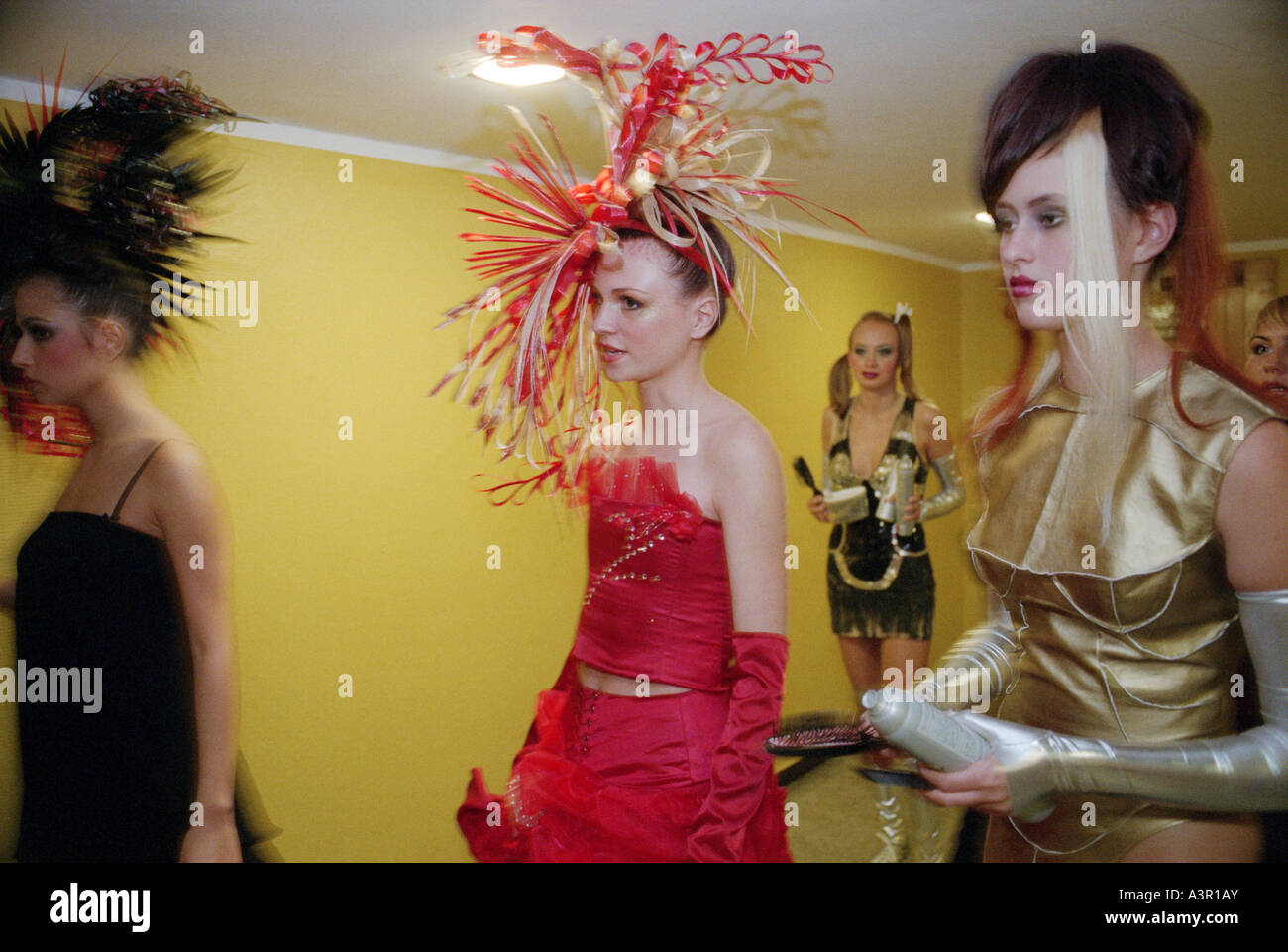 Young models in the backstage at the XIII International Hair Fair 2005 ...