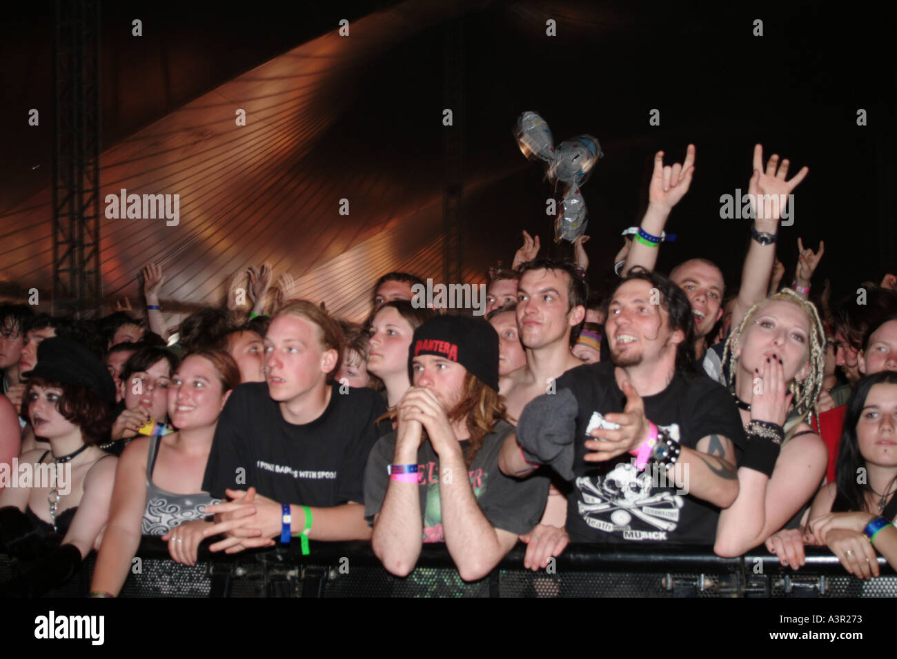 Young audience of fans watching rock groups at Download festival of ...