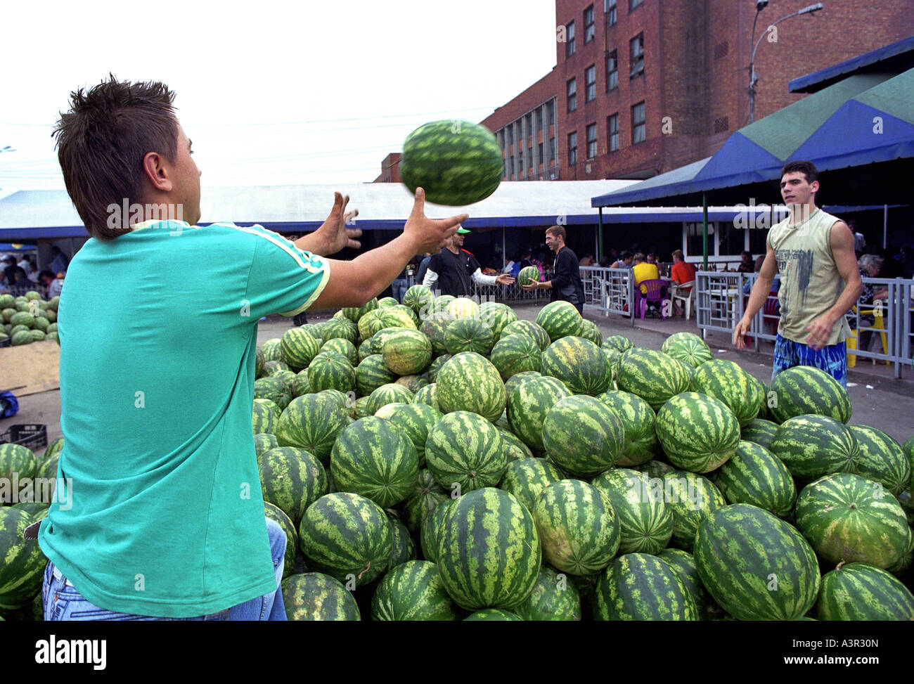 Watermelon sellers at a market, Bucharest, Romania Stock Photo - Alamy