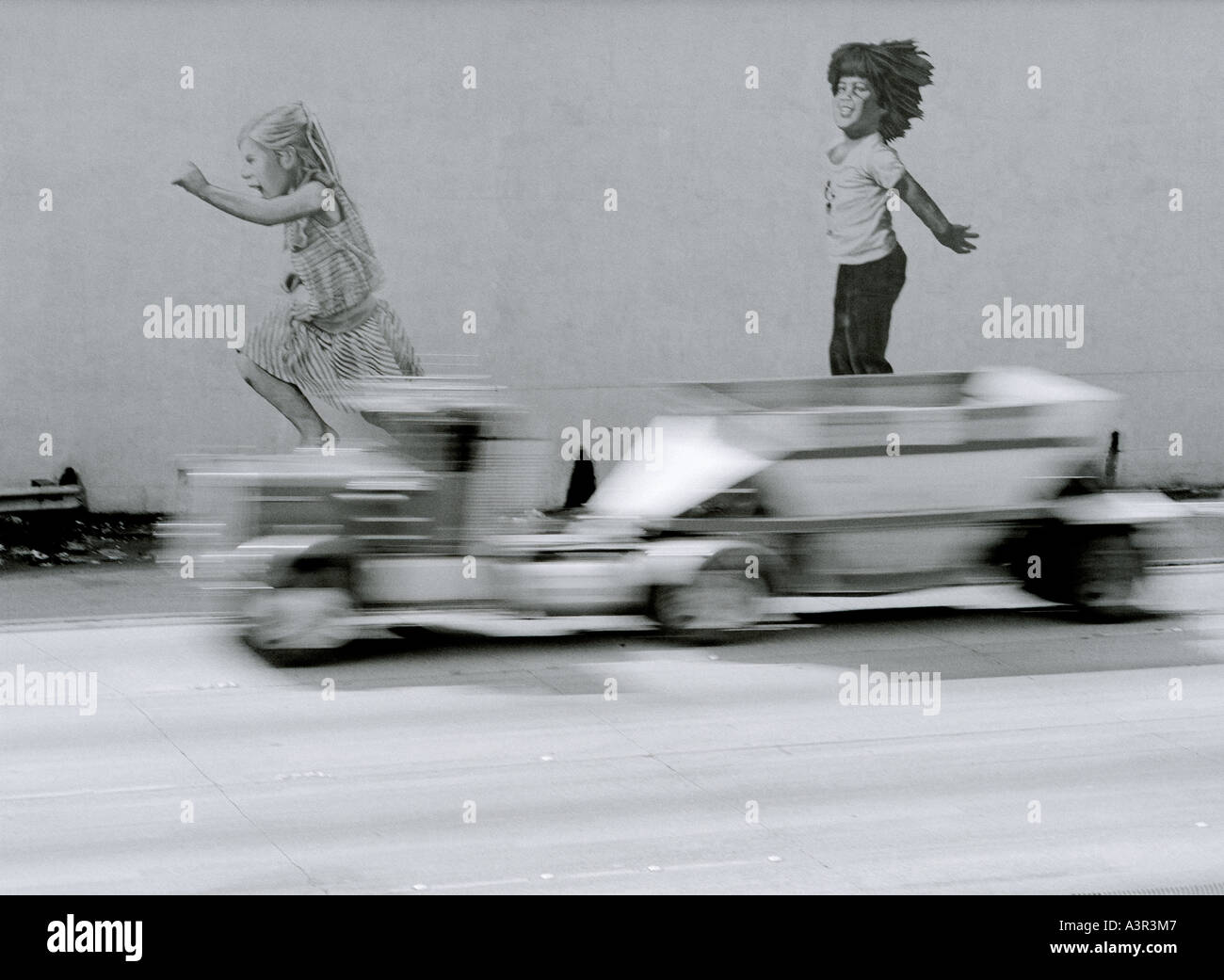 Modern Urban Life. On the road in the city of Los Angeles in California ...