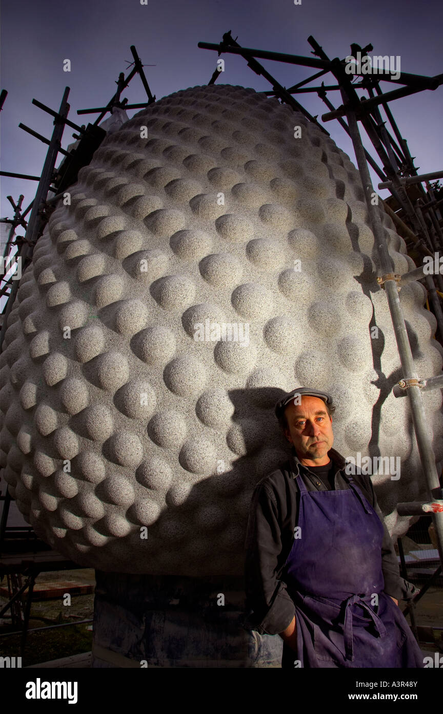 Peter Randall-Page with his granite sculpture The Seed at De Lank ...