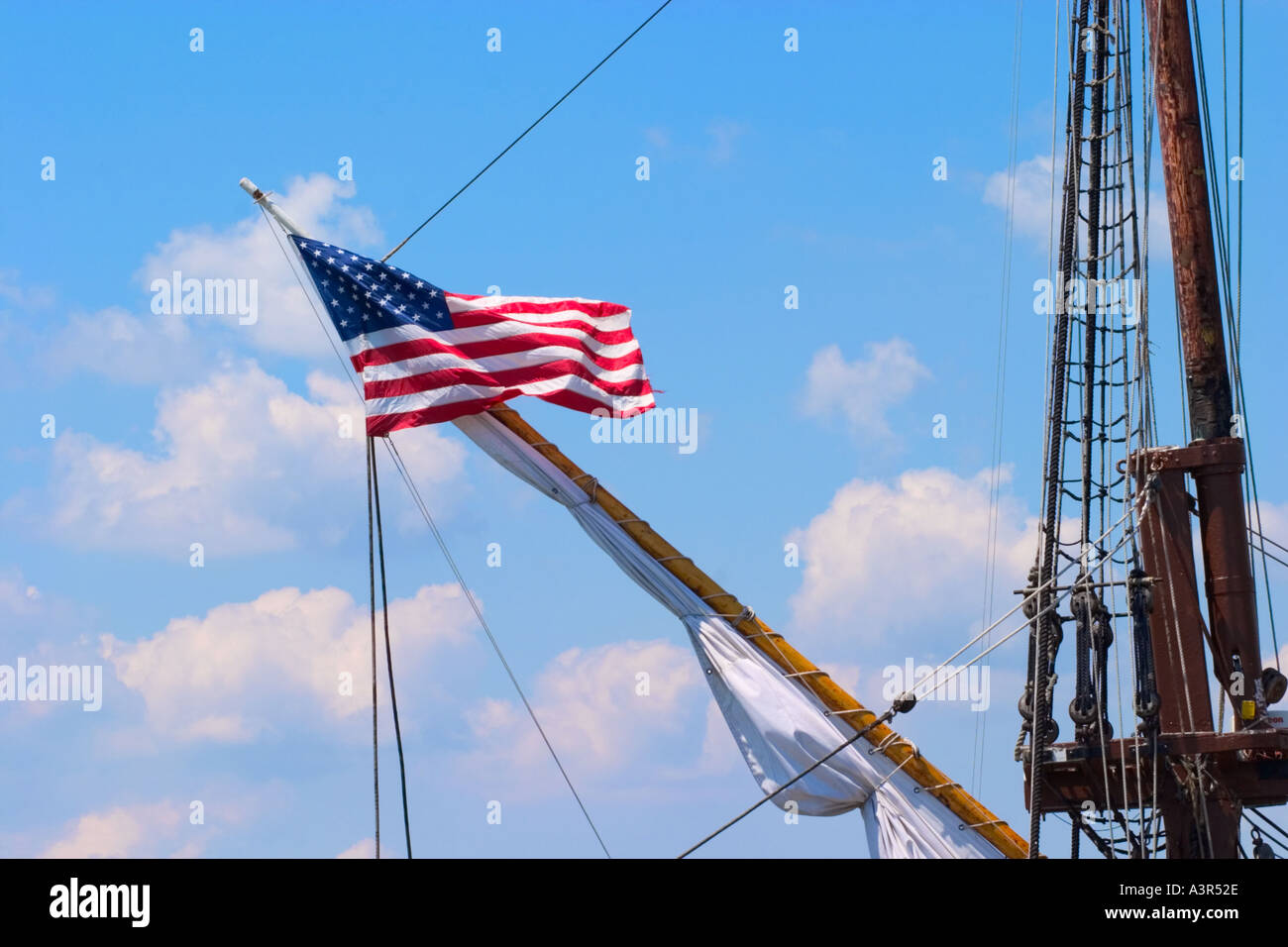 American flag on mast of tall ship Bounty Stock Photo - Alamy