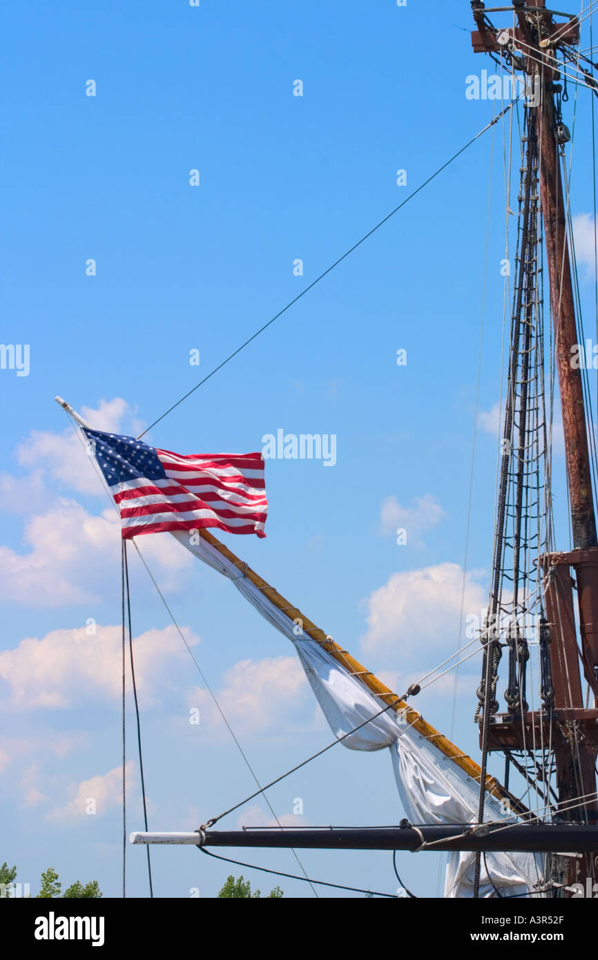 American flag on mast of tall ship Bounty Stock Photo - Alamy