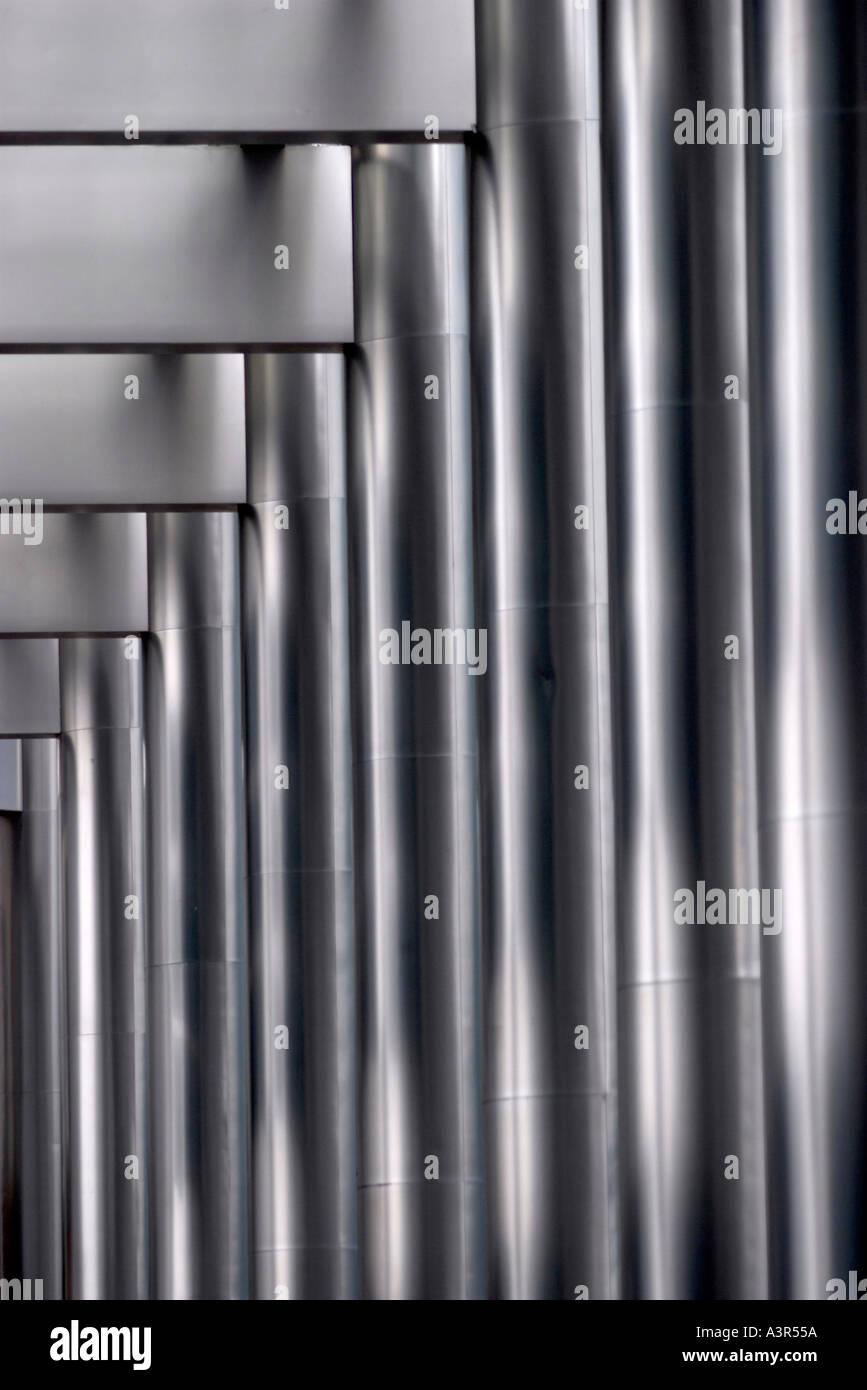 Abstract of metallic columns at Canada Square Canary Wharf London ...