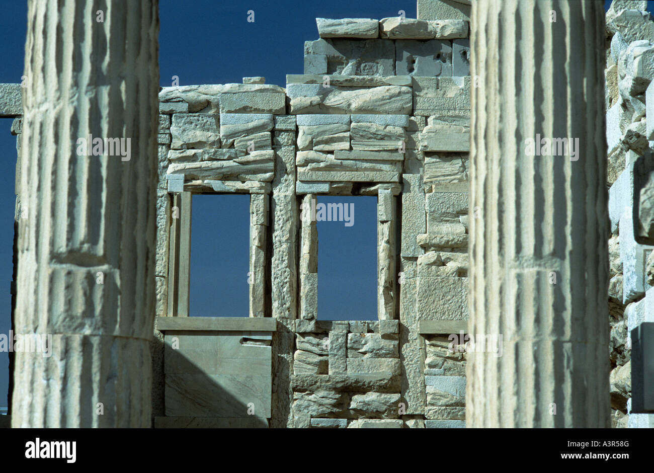 Detail of one of the buildings of the Acropolis Athens Greece showing ...