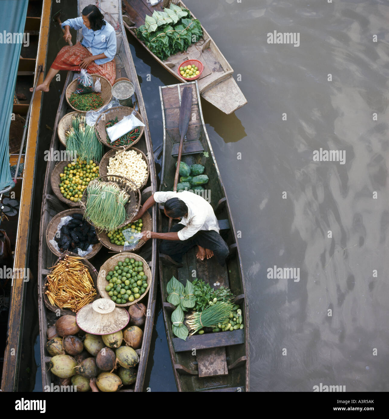 Floating market Bangkok Thailand Aerial view of vendors in their boats ...