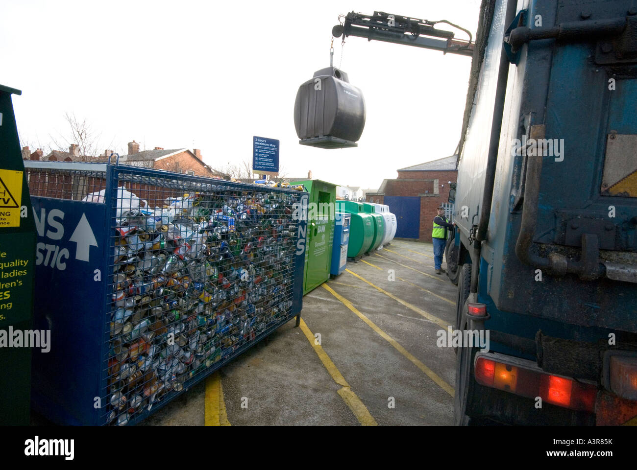 Lorry collecting waste disposal recycling point Stock Photo - Alamy