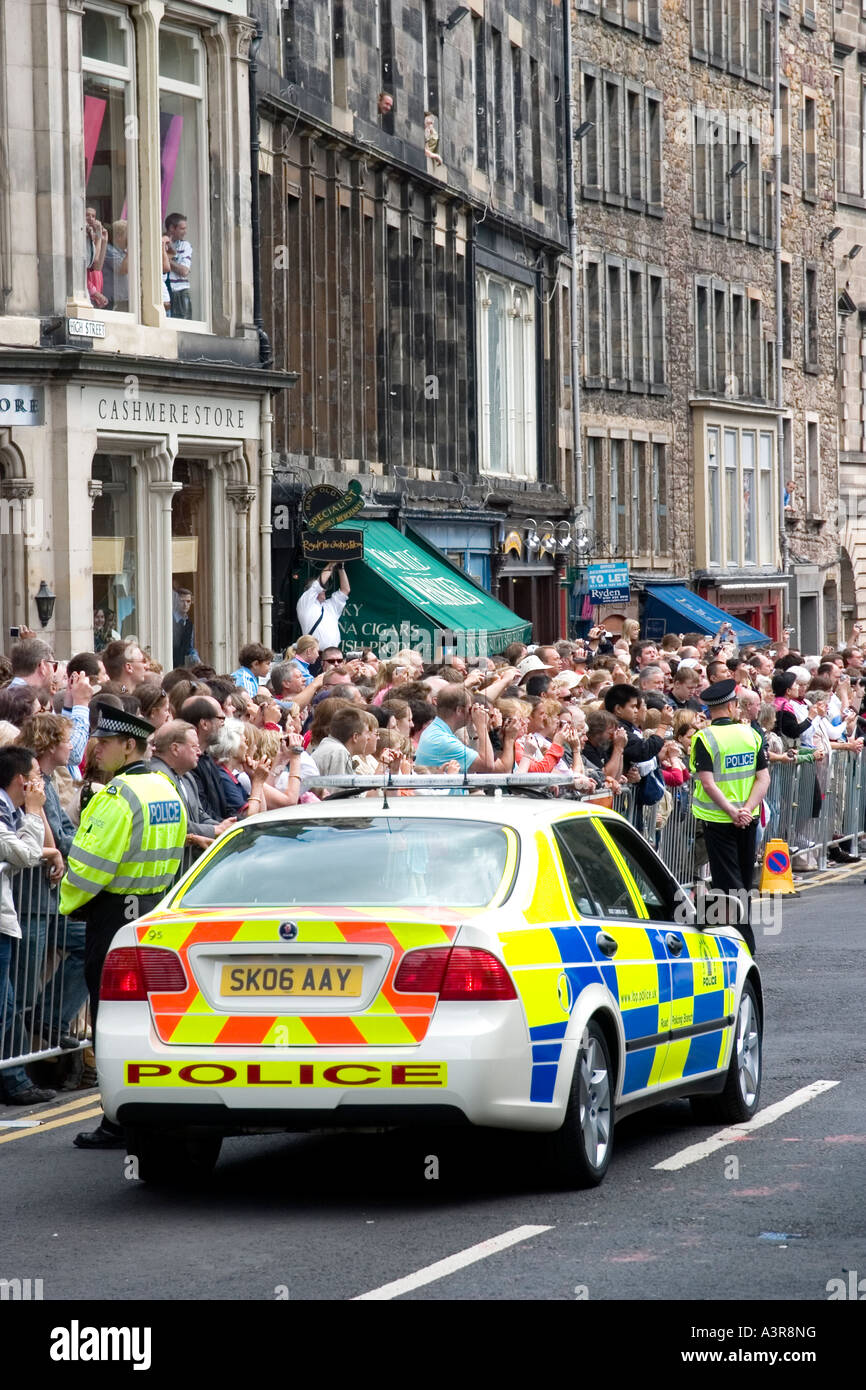 Lothian and Borders Police car outside St Giles on the Royal Mile ...