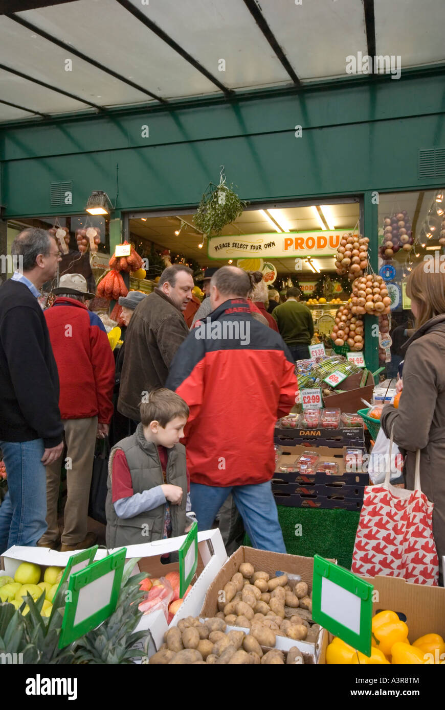 People shopping vegetables market Lytham St Anne's Lancashire Britain ...