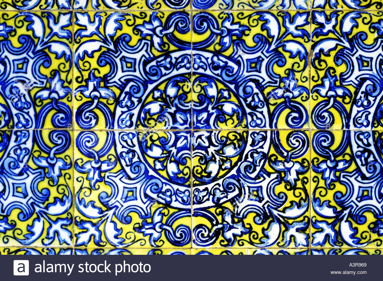 Blue and yellow porcelain tile pattern Osuna Andalusia Spain Stock ...
