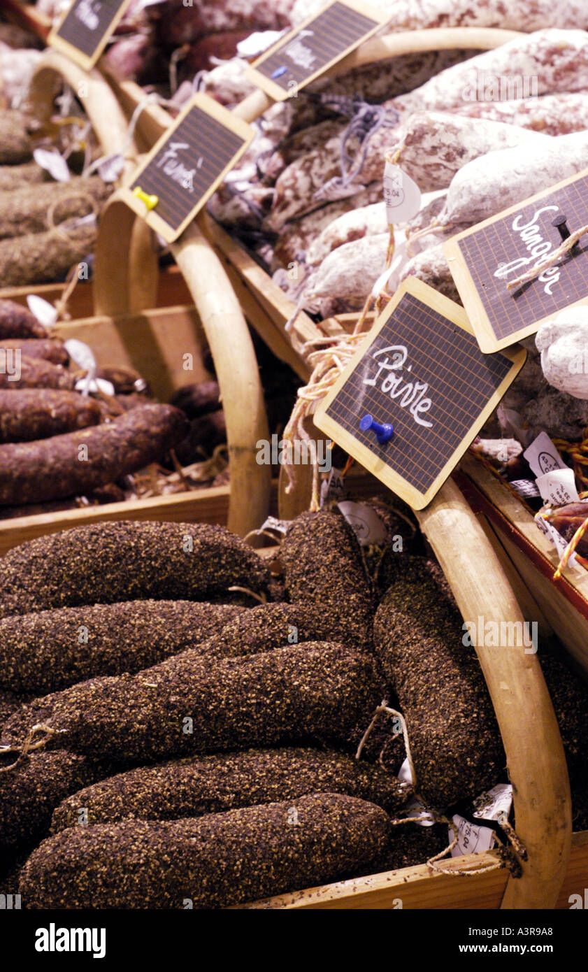 Display of sausages at the Agricultural Salon Paris France Stock Photo ...