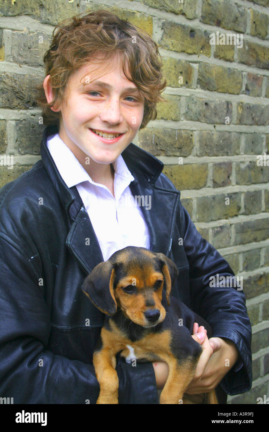 boy with a puppy dog Stock Photo - Alamy