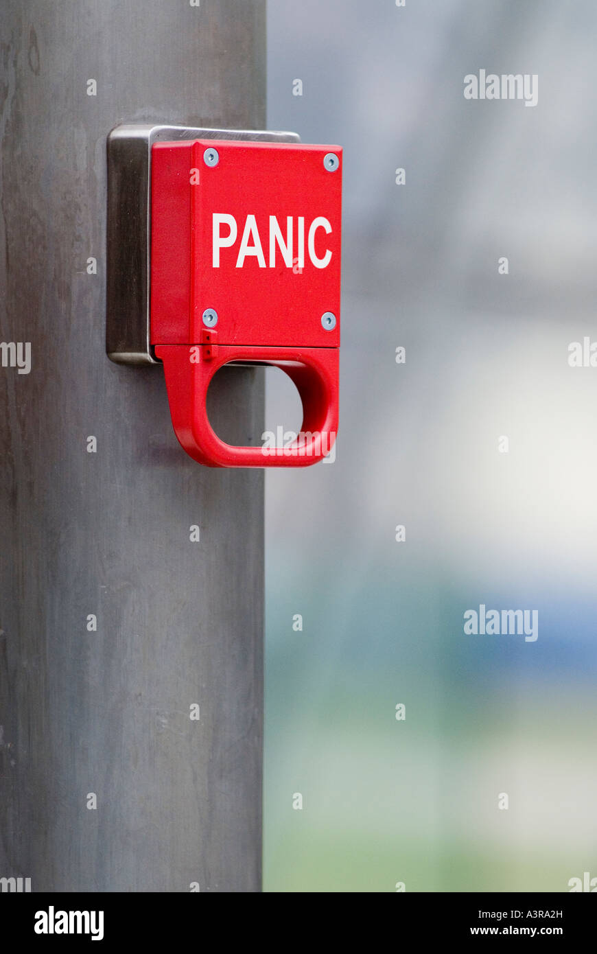 one single red emergency brake marked with word Panic Stock Photo - Alamy
