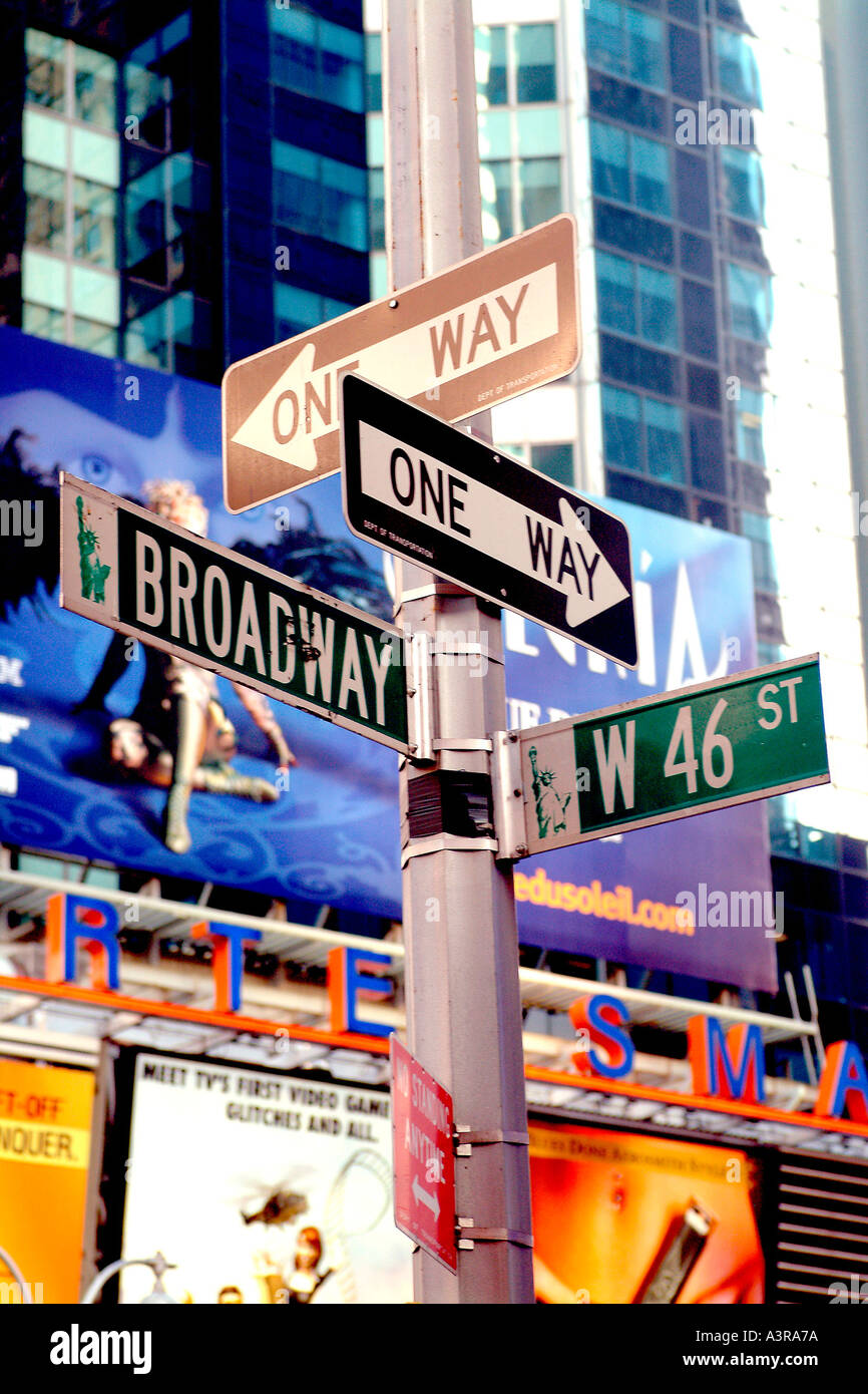 Times Square street signs Manhattan New York USA Stock Photo - Alamy