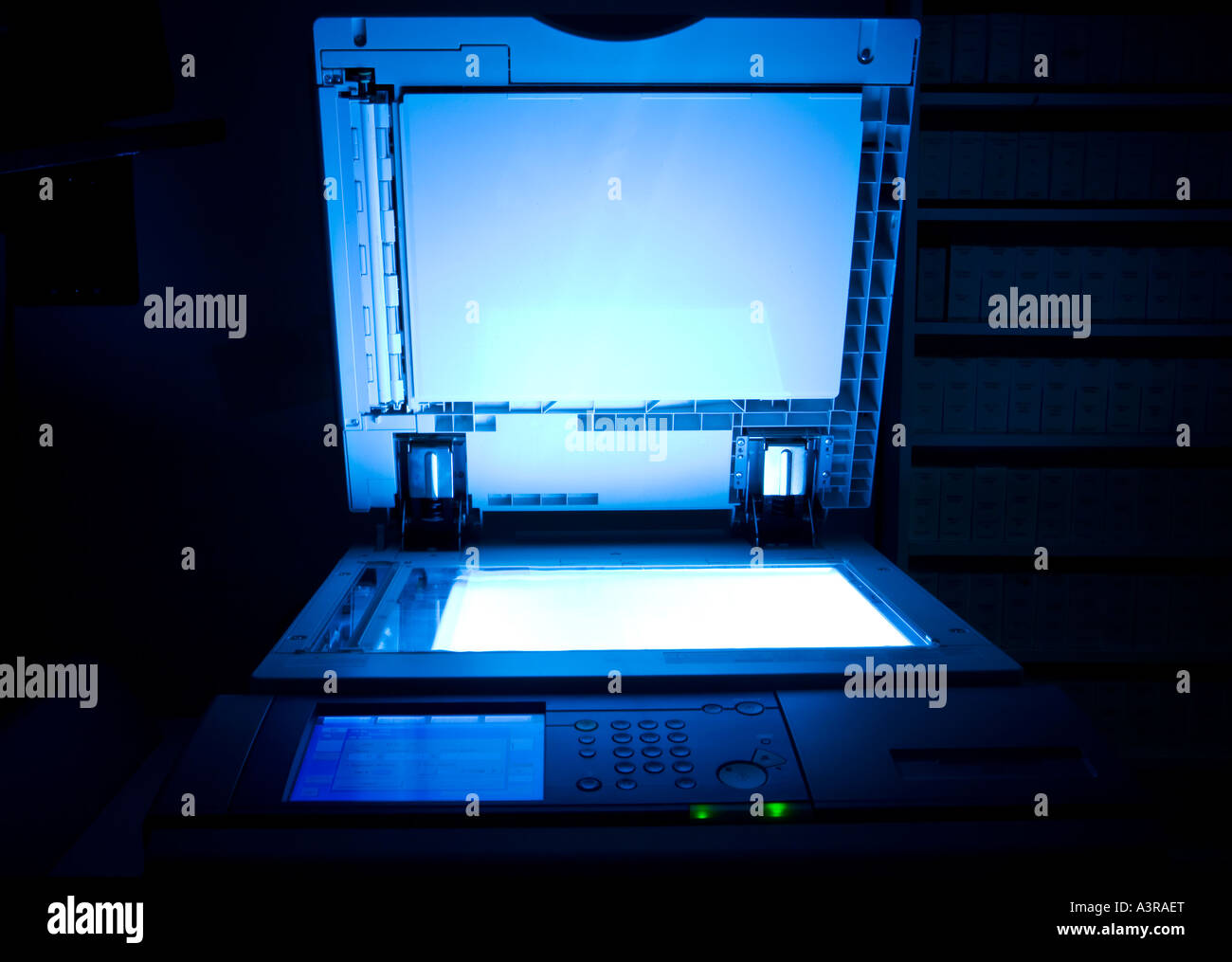 Photocopier machine with the lid up Stock Photo - Alamy