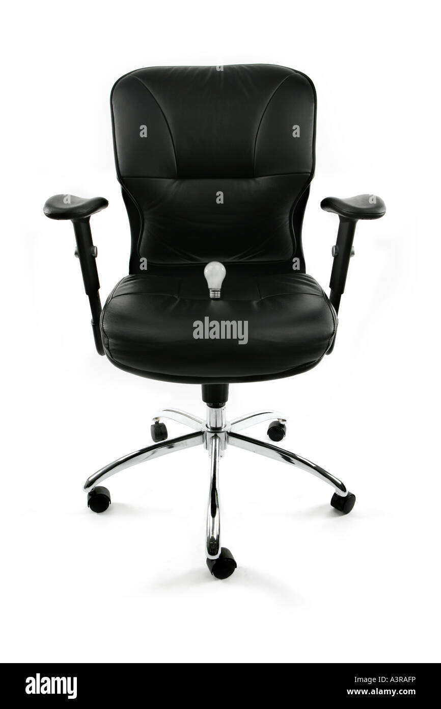 black leather office chair with a light bulb on the seat Stock Photo ...
