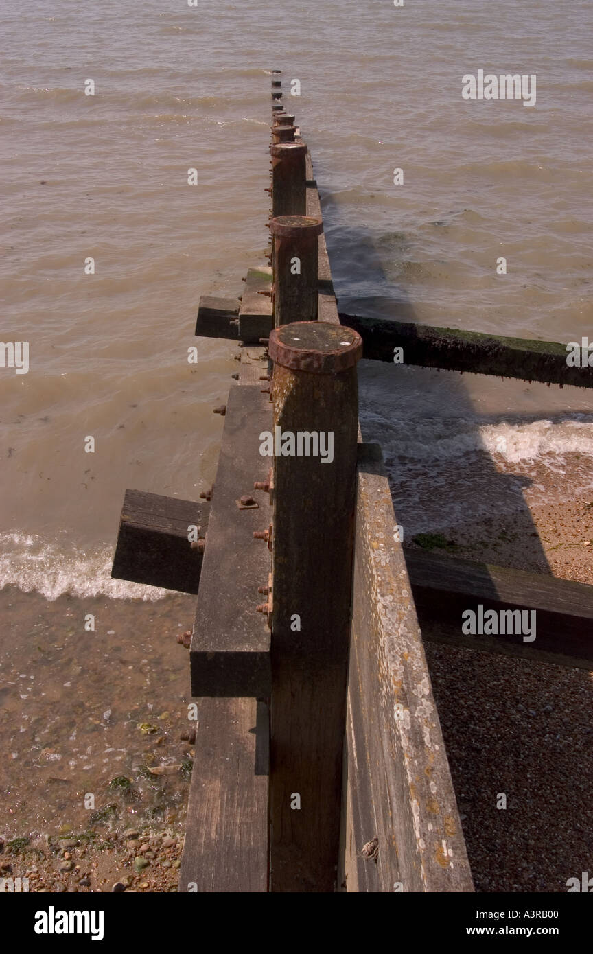 wooden Breakwater on Whitstable Beach Stock Photo - Alamy
