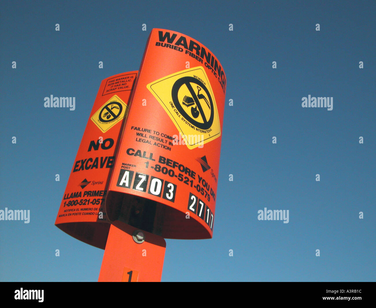Underground pipeline warning sign in southwest USA desert Stock Photo ...