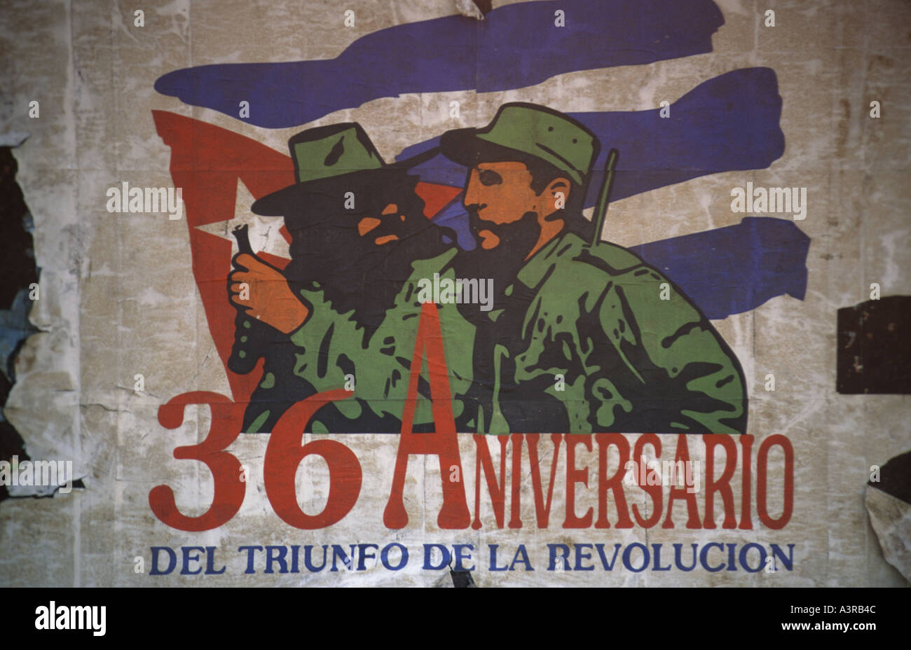 Poster with images of Castro and Che Guevarra celebrating the Cuban ...
