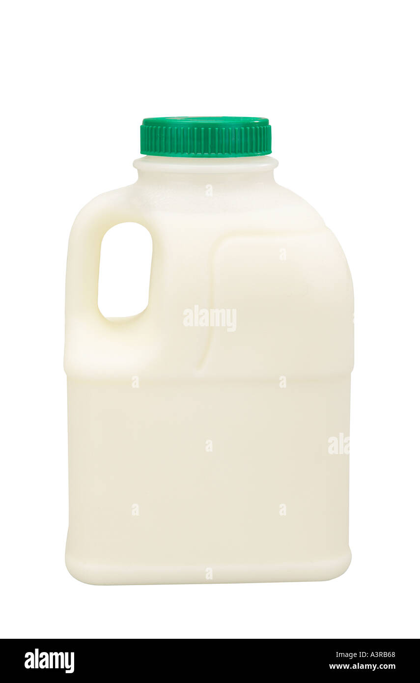 PLASTIC MILK BOTTLE ON WHITE BACKGROUND Stock Photo - Alamy