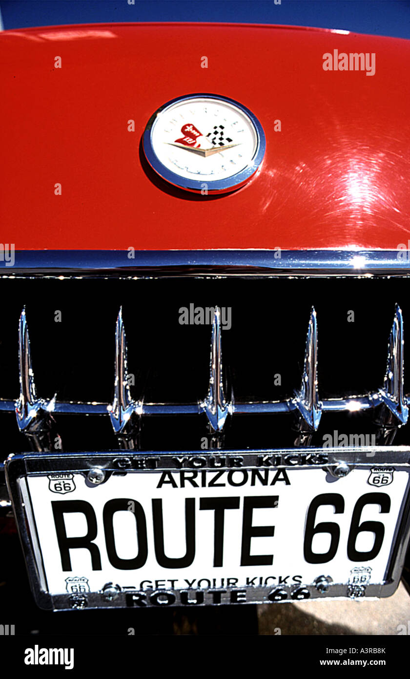 Route 66 Red Chevrolet Corvette 1957 Car at Gas Station Hackberry ...