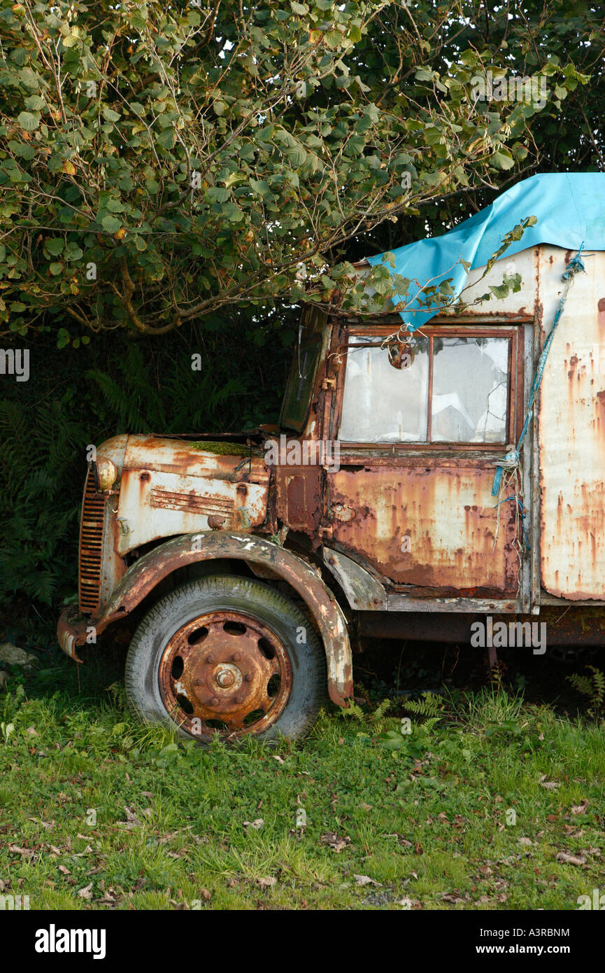 A rusting truck abandoned by a Cornish roadside Stock Photo - Alamy
