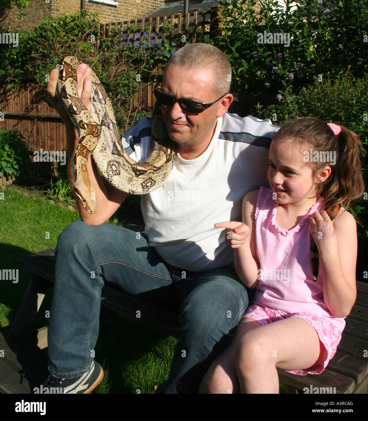 Man showing off his pet snake Stock Photo - Alamy