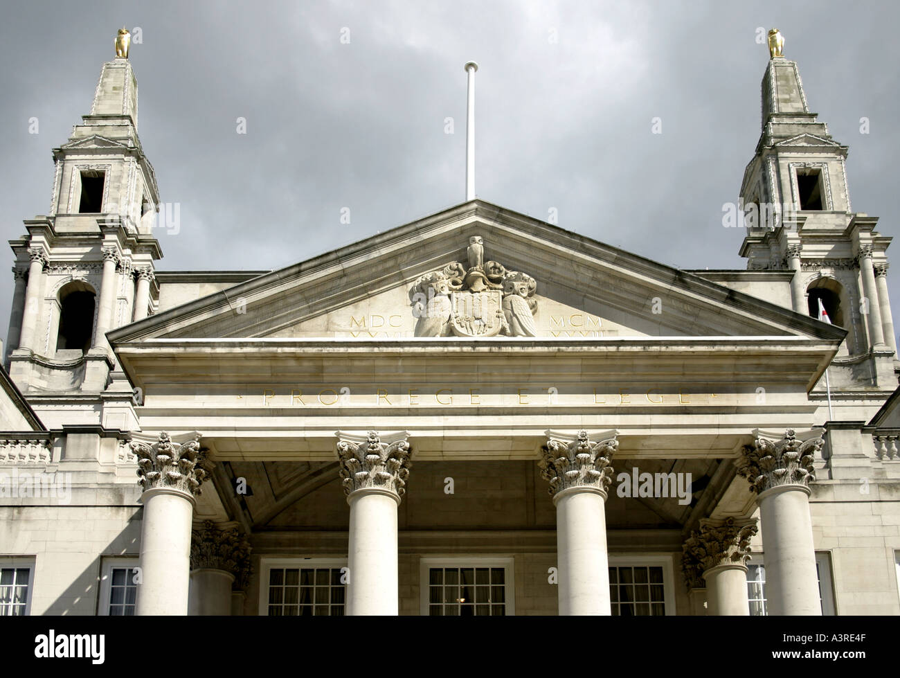 The imposing classical portico and towers of Leeds Civic Hall Yorkshire ...