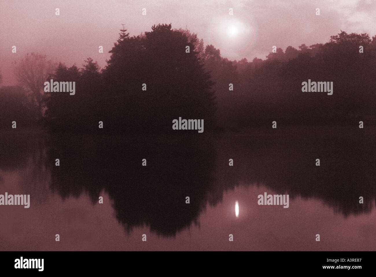 Evocative night scene showing a moonlit lake Stock Photo - Alamy