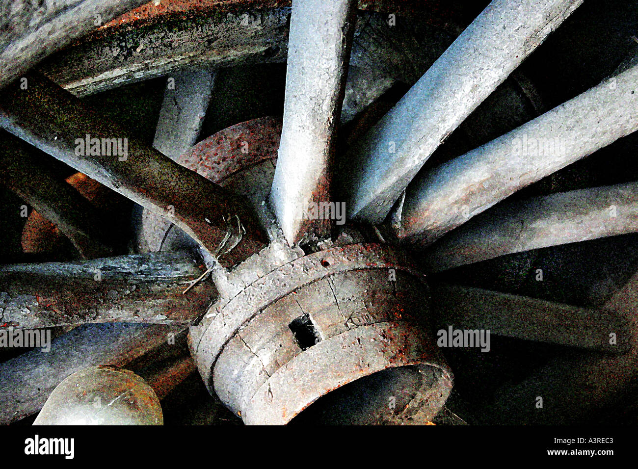 Wooden spokes to a vintage wheel Stock Photo - Alamy