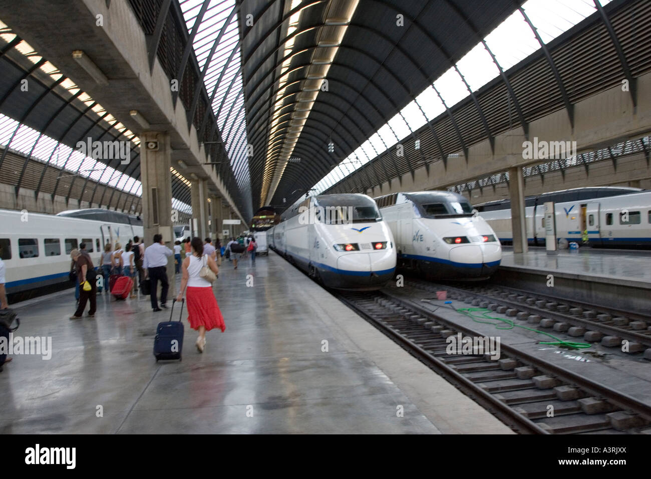 Passengers getting access to AVE Spanish High Speed trains at Santa ...