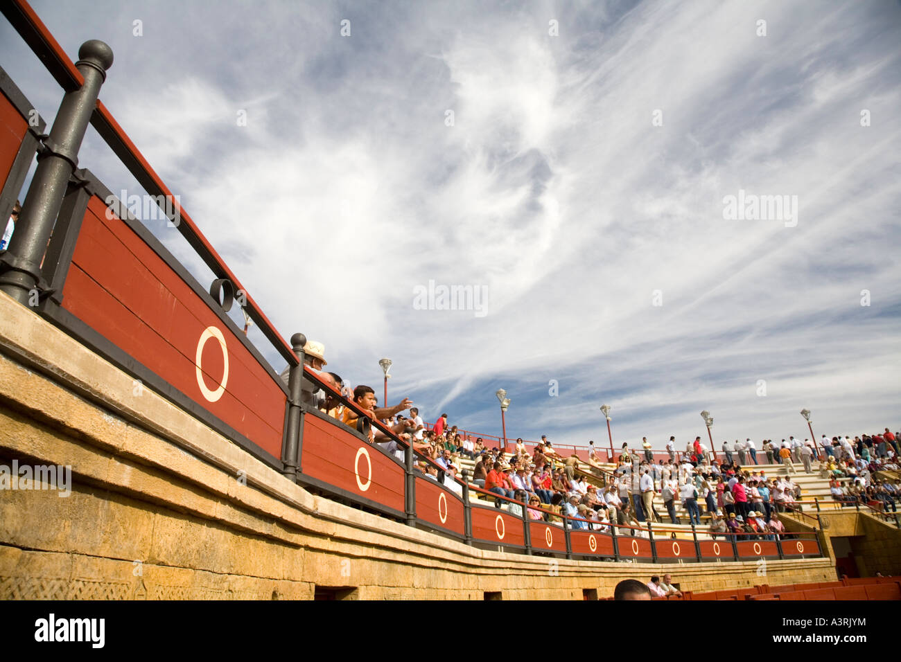 View of crowded stands of Espartinas Seville Spain bullring before a ...