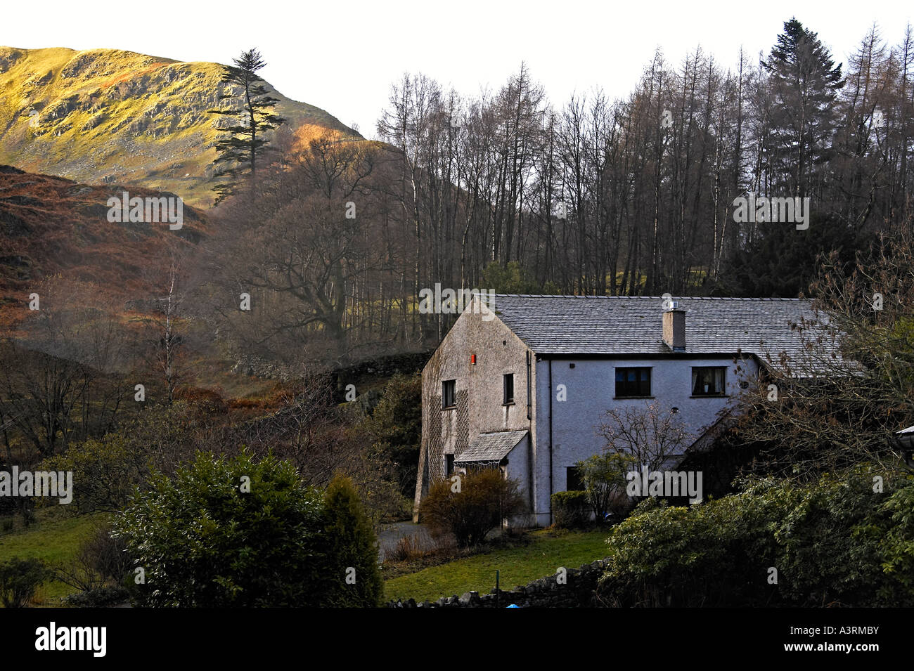 Lake District scene with cottage and mountain in Patterdale Stock Photo ...