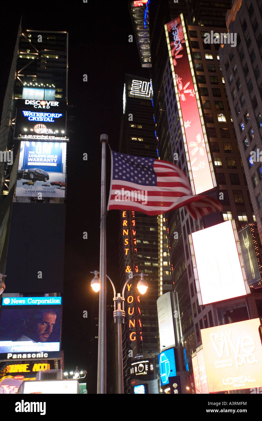 The American flag fluttering at Times Square NYC USA Stock Photo - Alamy