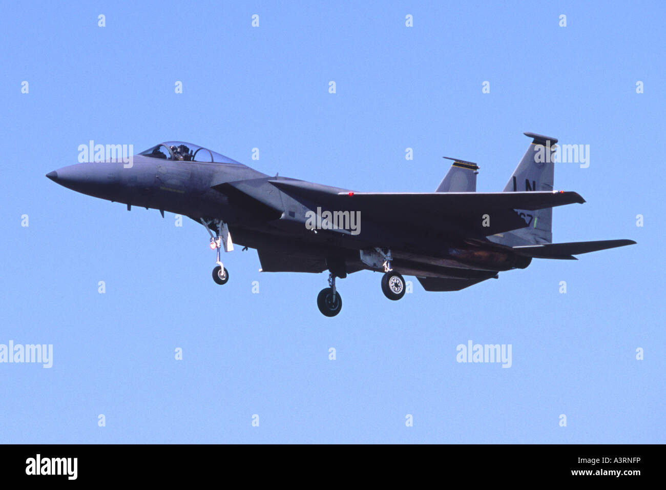 Boeing F-15C Eagle operated by the US Air Force on approach for landing ...