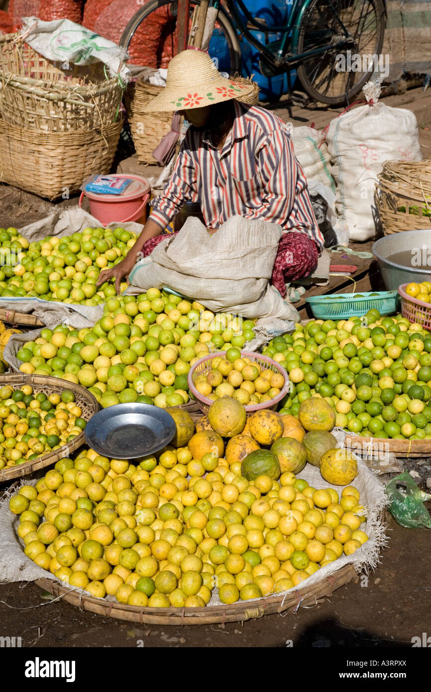 Lemons vendor, fresh produce market, Bago, Myanmar Stock Photo - Alamy