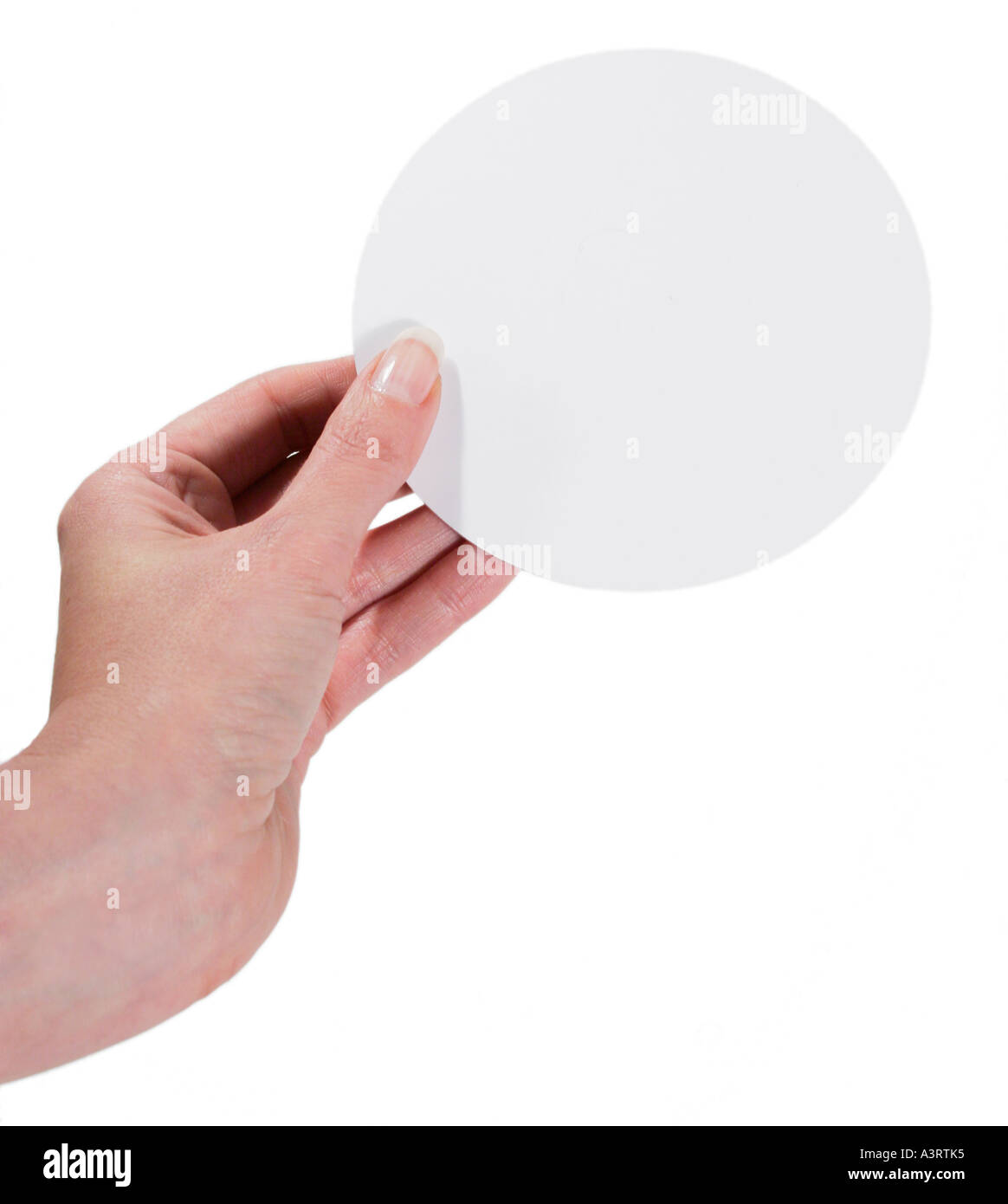 Female hand holding blank disc Stock Photo - Alamy