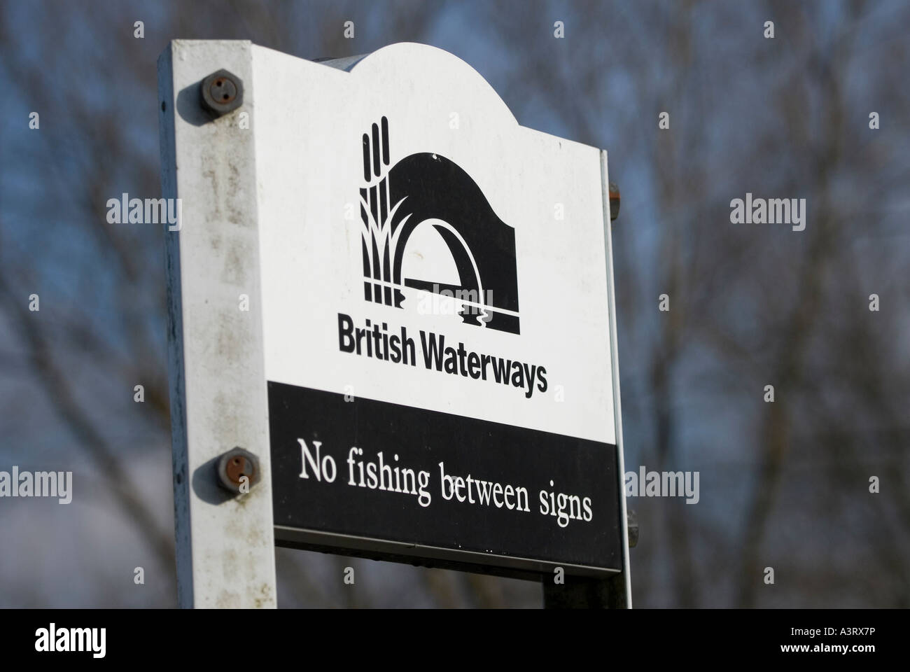 British Waterways sign indicating fishing restrictions on the canal ...