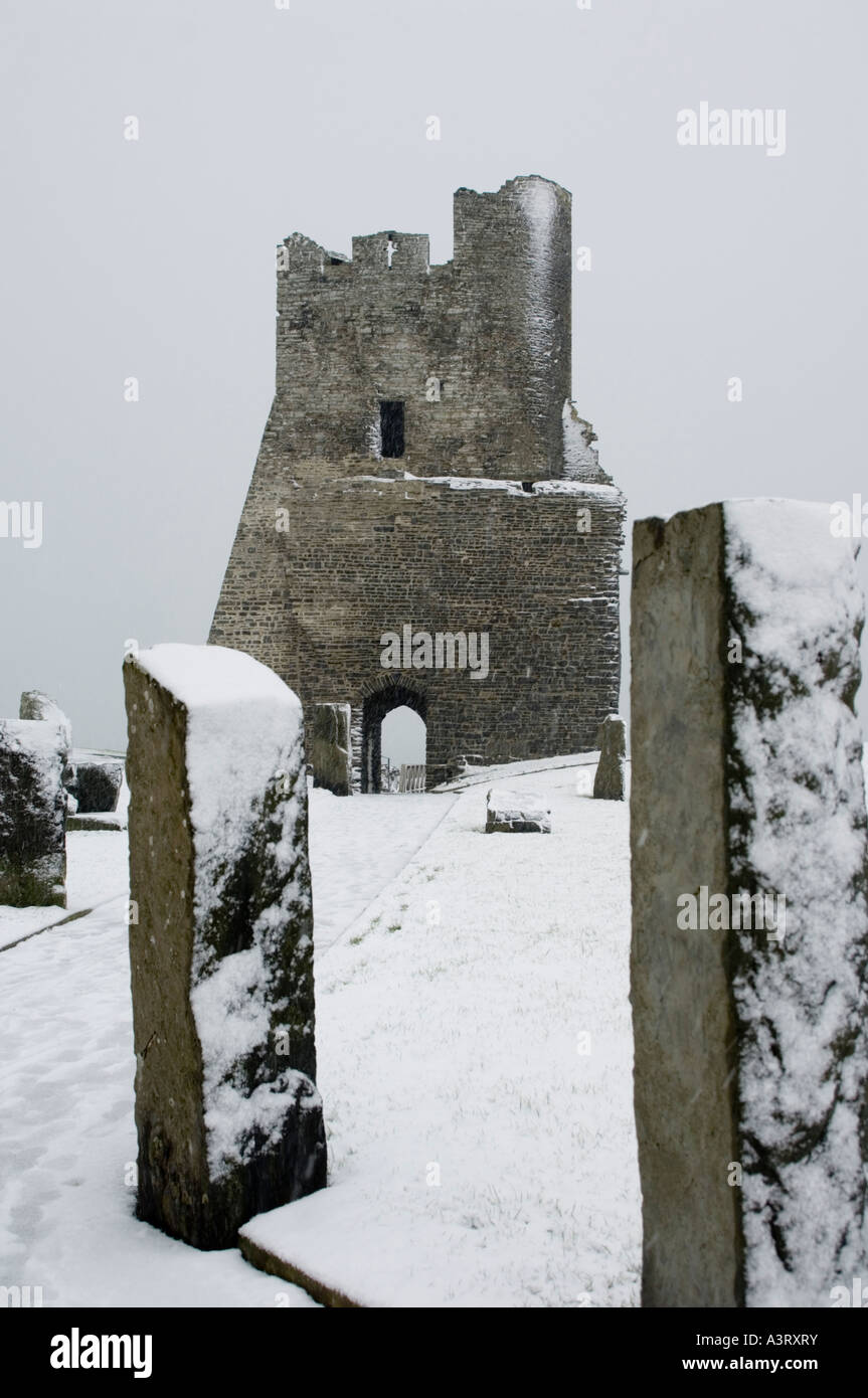 Aberystwyth castle tower in the snow on a cold winter afternoon, Wales ...