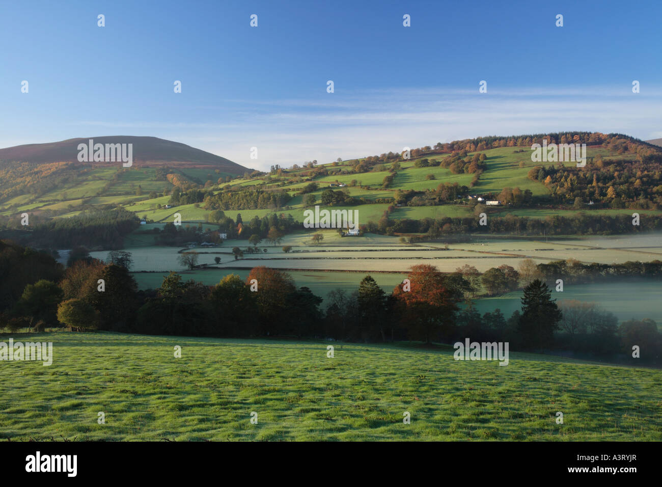 The Usk River Valley near Talybont on Usk Brecon Beacons National Park ...