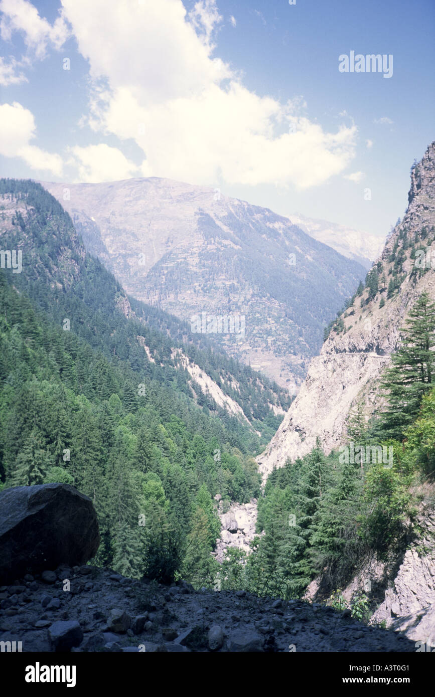 View along a section of Sangla valley outside Sangla village, HP India ...