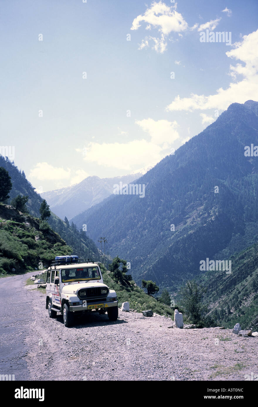 Jeep parked on a section of Sangla Valley outside Sangla village HP ...